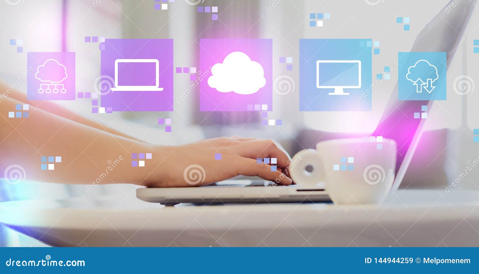 Cloud Computing with Woman Using a Laptop Stock Image - Image of screen ...