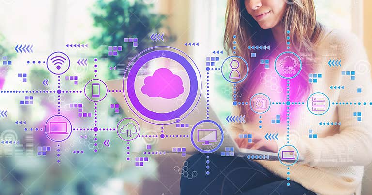 Cloud Computing with Woman Using a Laptop Stock Image - Image of ...