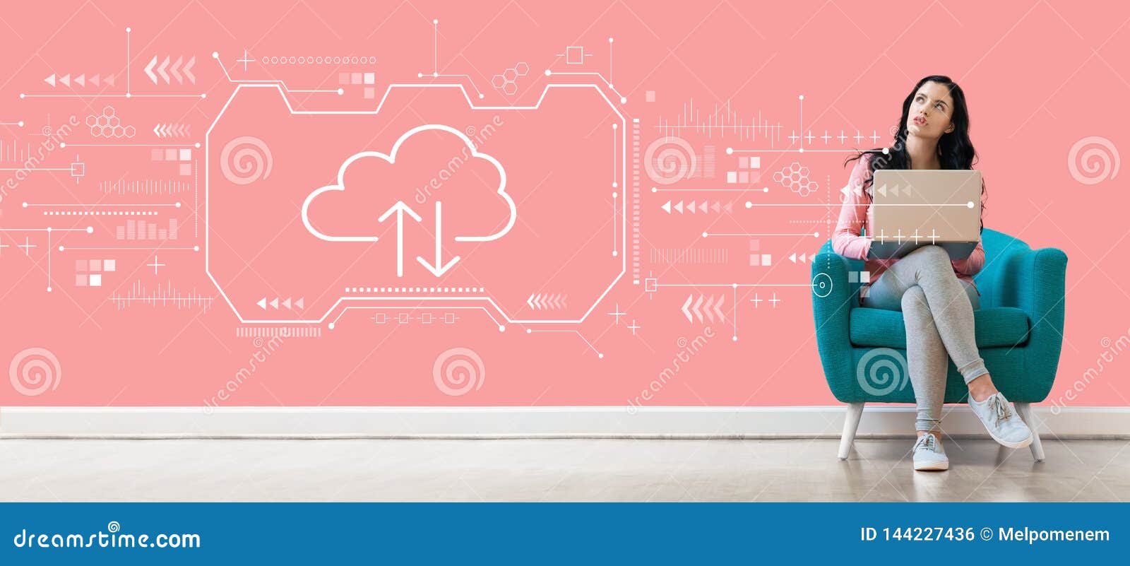 Cloud Computing with Woman Using a Laptop Stock Photo - Image of ...