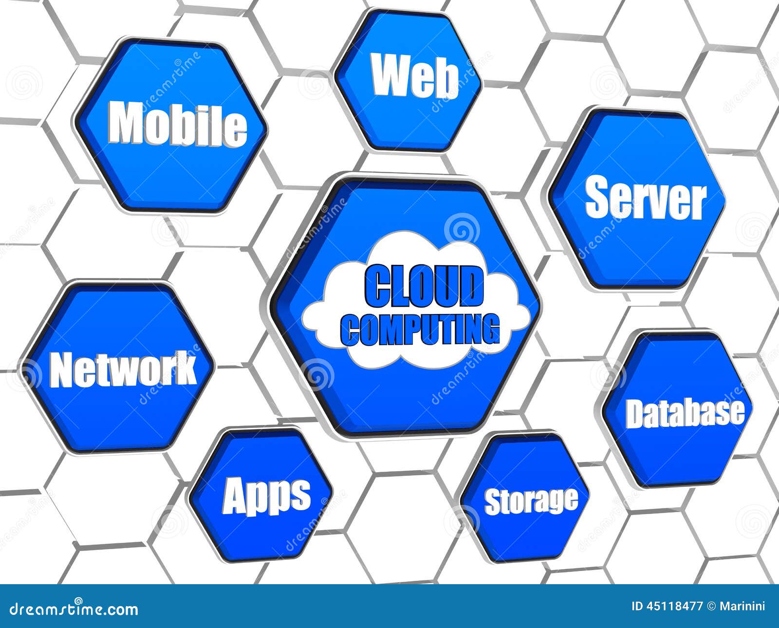 Cloud Computing - Words Cloud in Blue Hexagons Stock Illustration ...