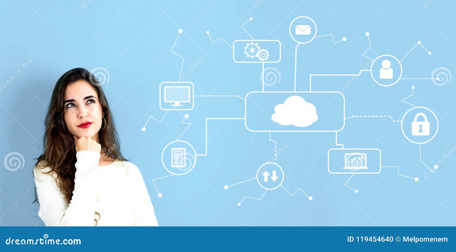 Cloud Computing with Young Woman Stock Photo - Image of cyber, digital ...