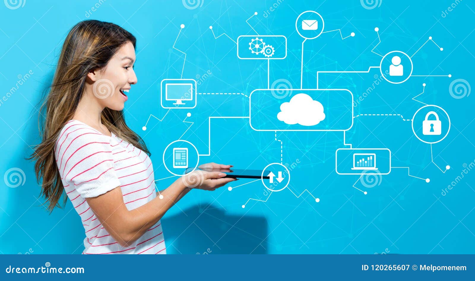 Cloud Computing with Young Woman Using Tablet Stock Image - Image of ...