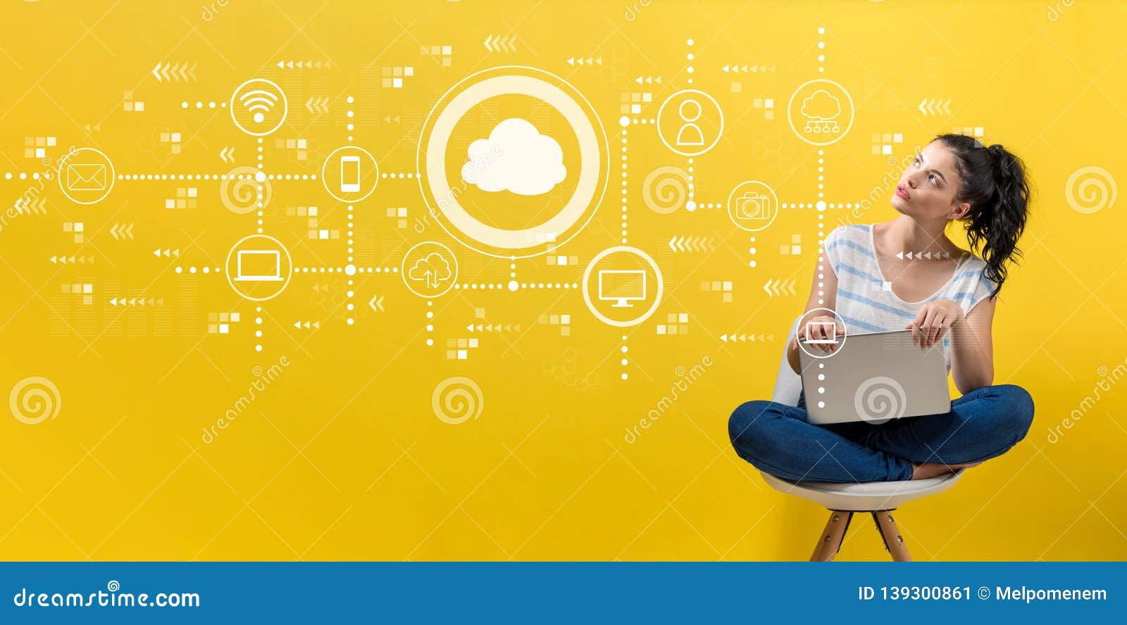 Cloud Computing with Woman Using a Laptop Stock Image - Image of ...