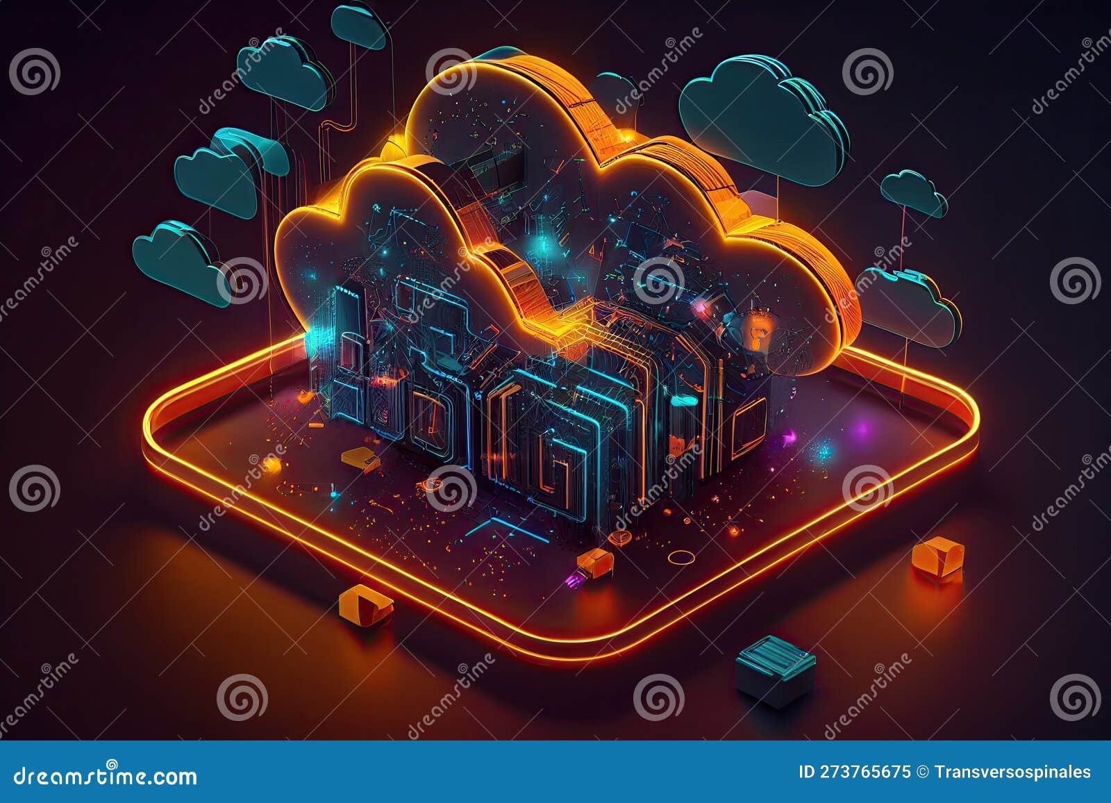 Cloud Compution on Data Server. Cloud Technology Stock Illustration ...