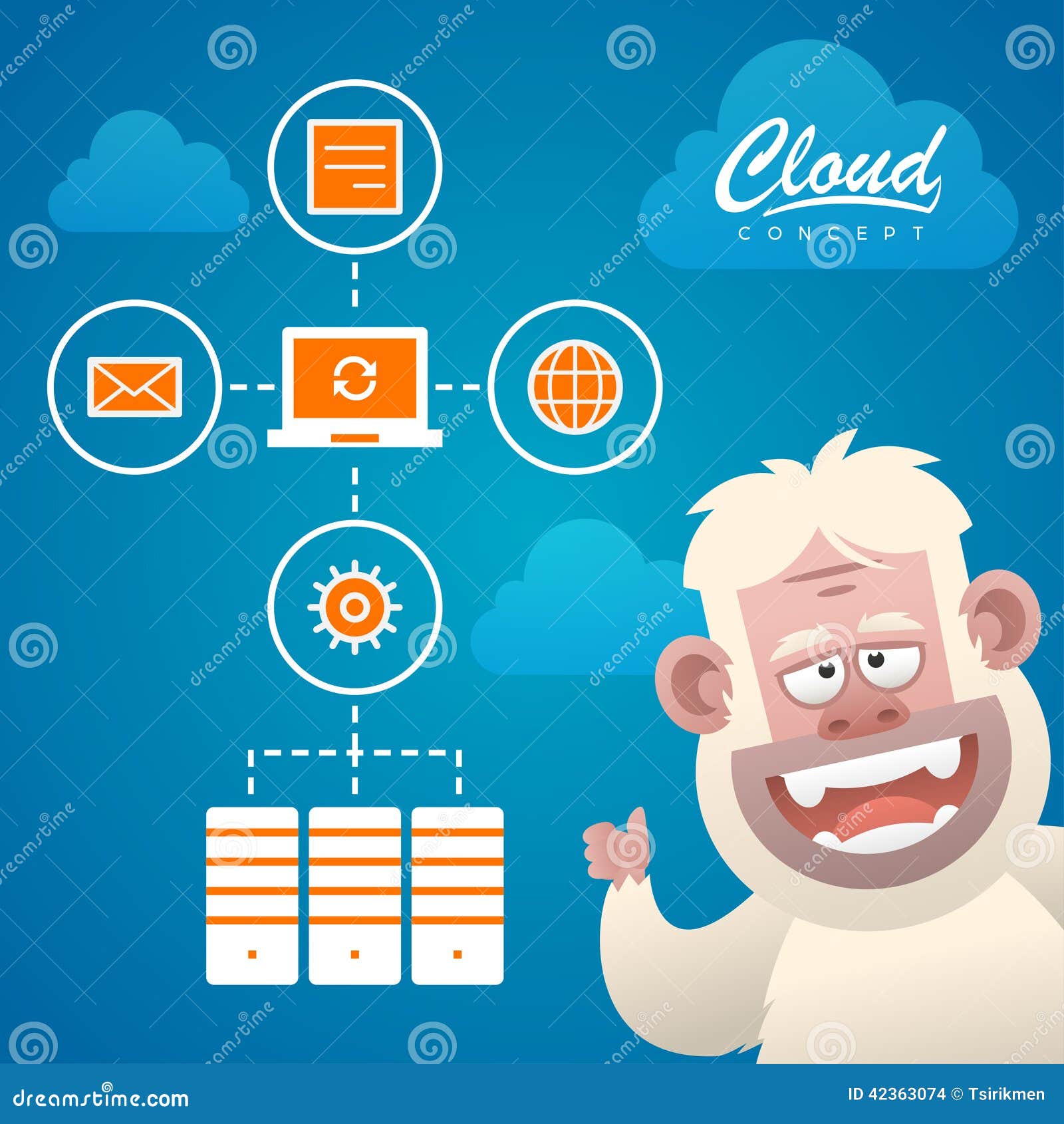 Cloud Concept Work Optimization and Character Yeti Stock Vector ...