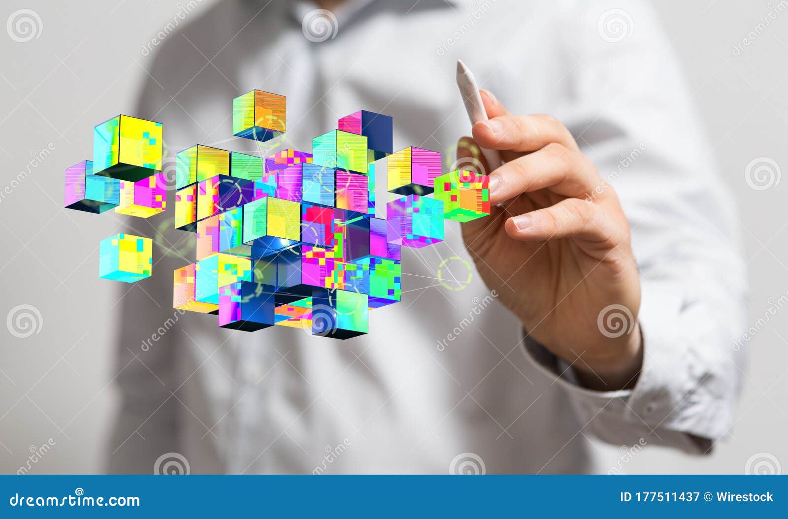 A Cloud Connected To Many Objects on a Virtual Screen Stock Image ...