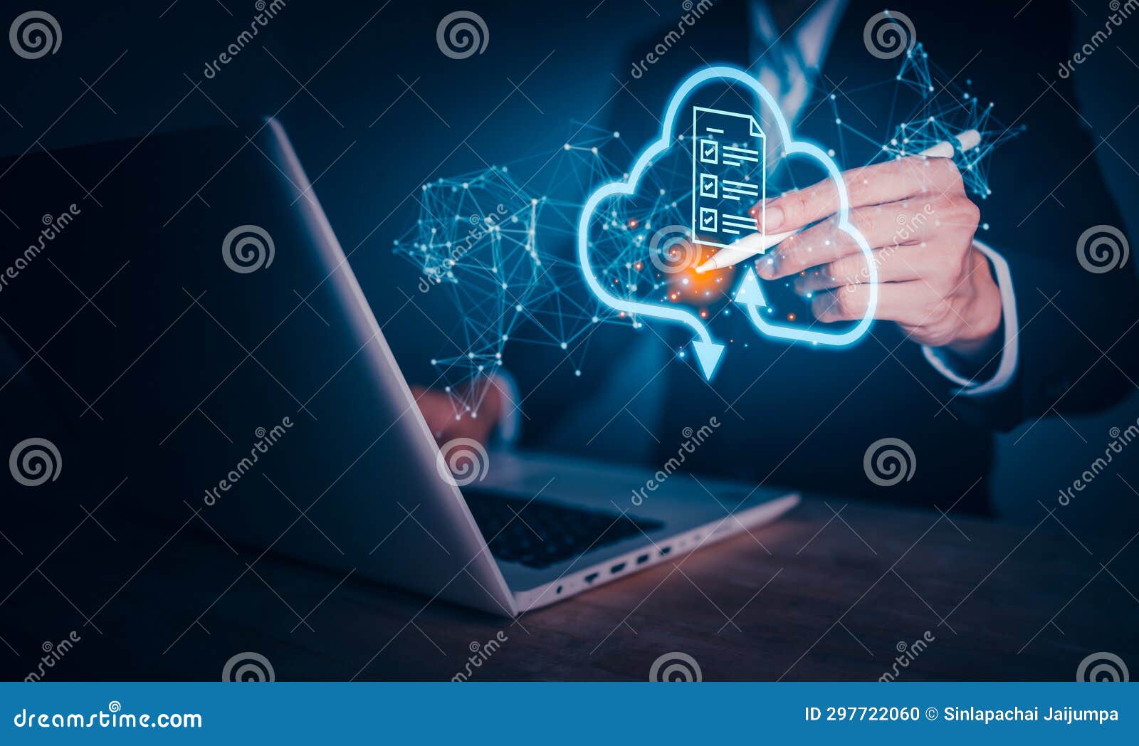 Cloud Connection Computing Technology Concept with Businessman Use Laptop (Notebook). Stock ...