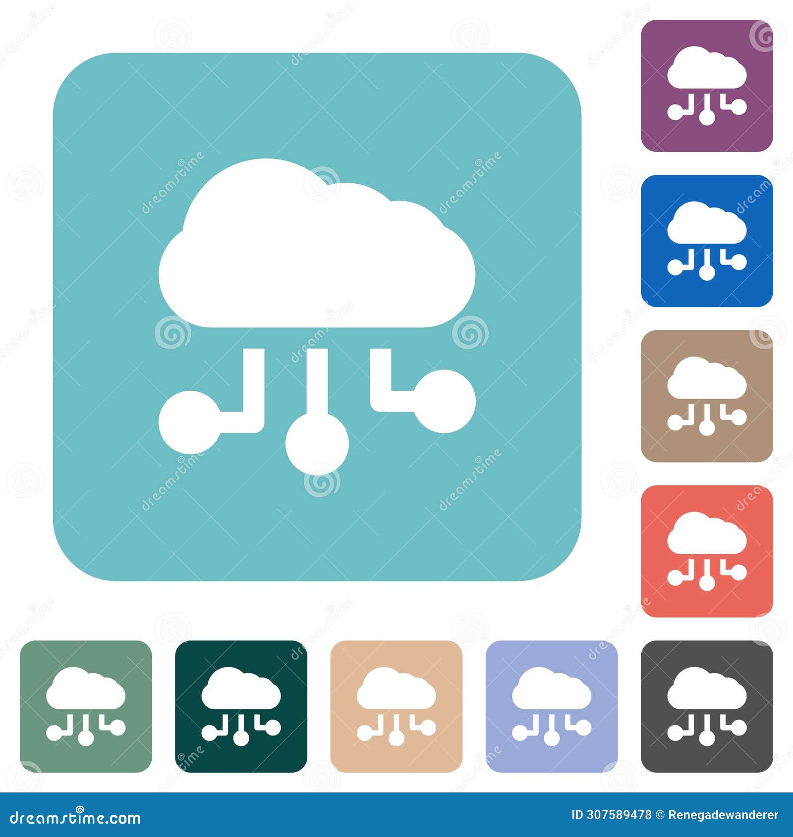 Cloud Connections Solid Rounded Square Flat Icons Stock Vector ...