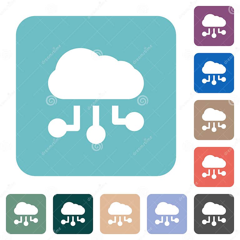 Cloud Connections Solid Rounded Square Flat Icons Stock Illustration - Illustration of ...