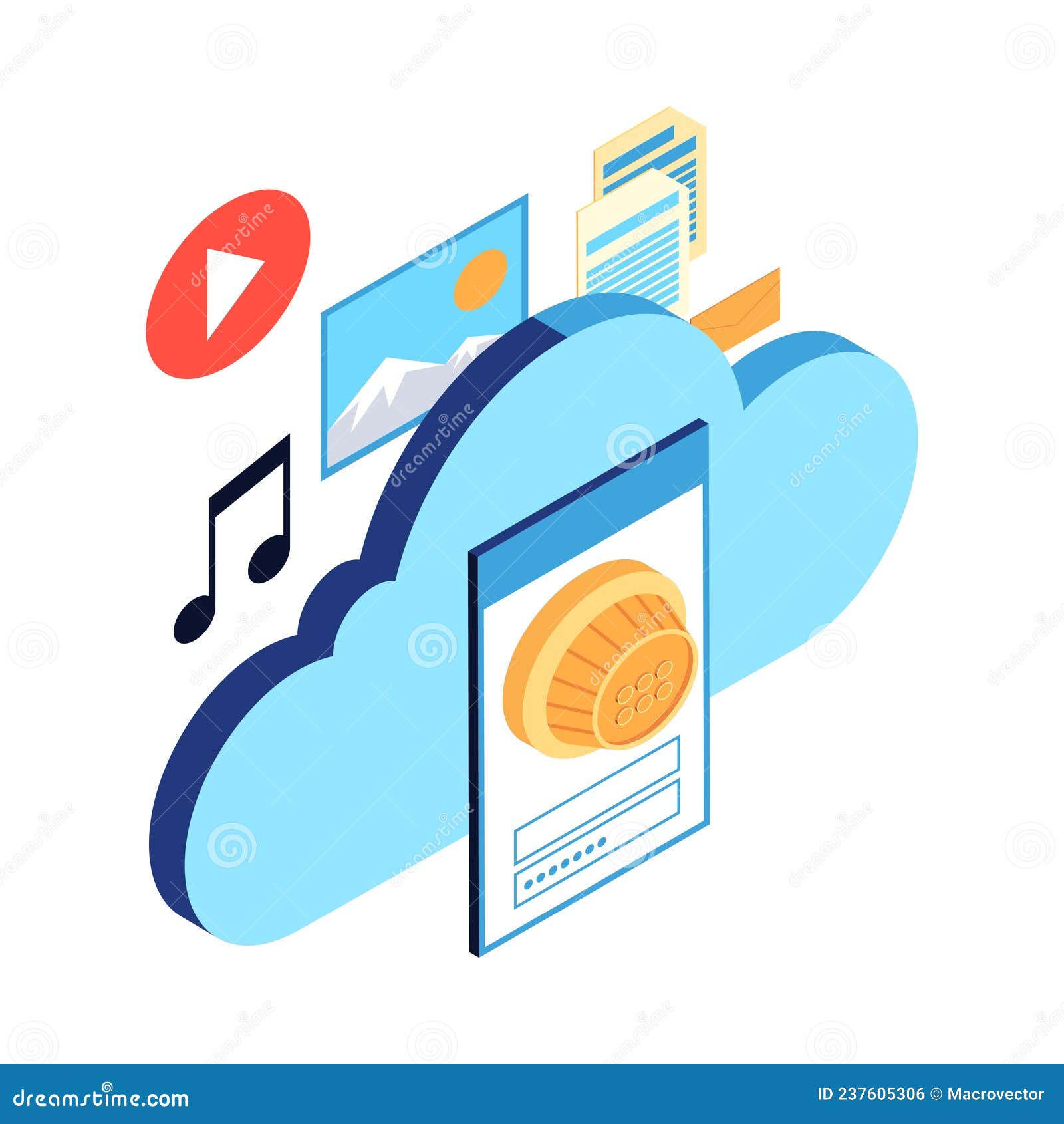 Cloud Content Isometric Composition Stock Vector - Illustration of ...