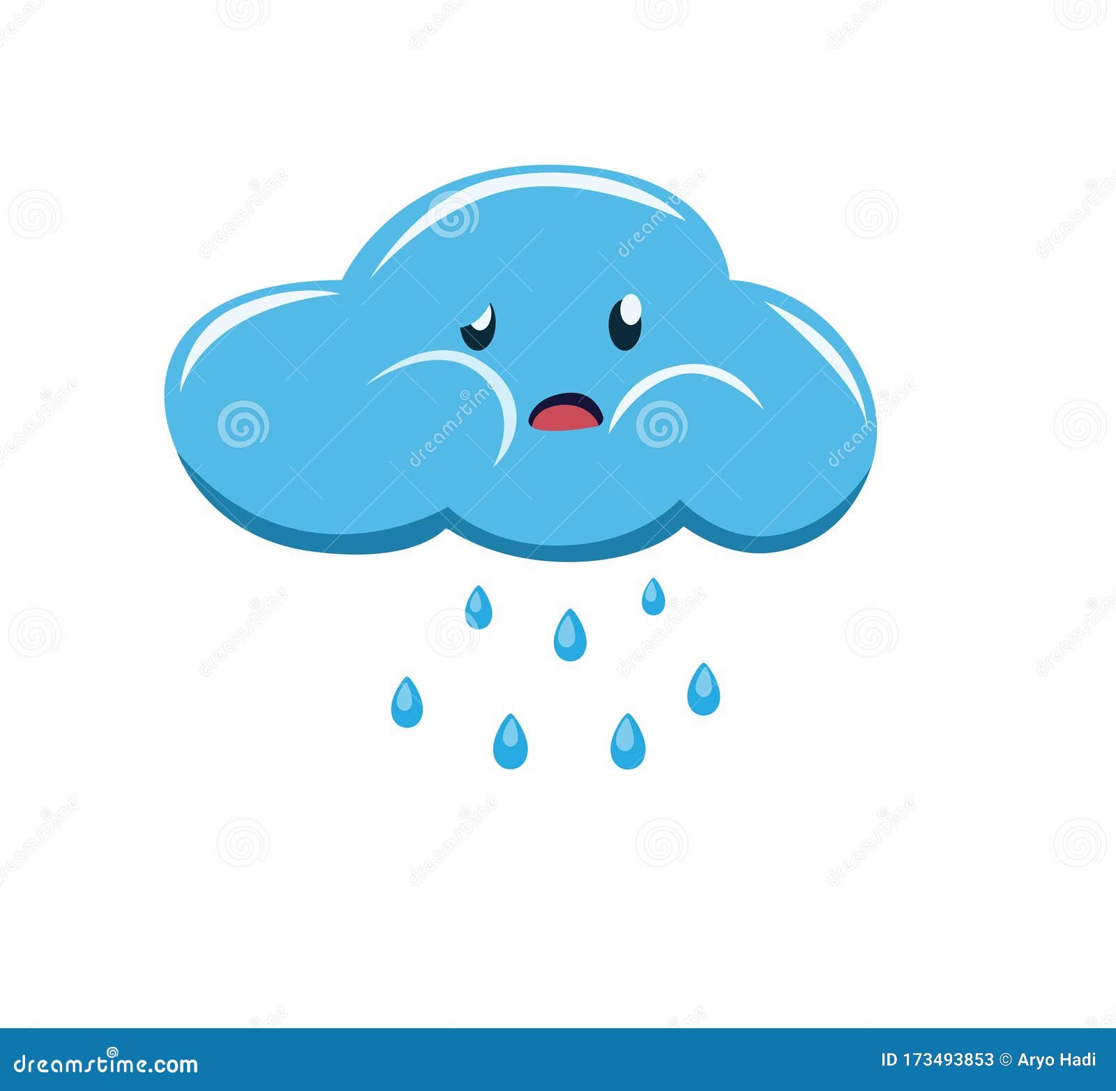 Cloud Cry and Making Rain, Cloud Emoticon Sad Cartoon Flat Illustration ...