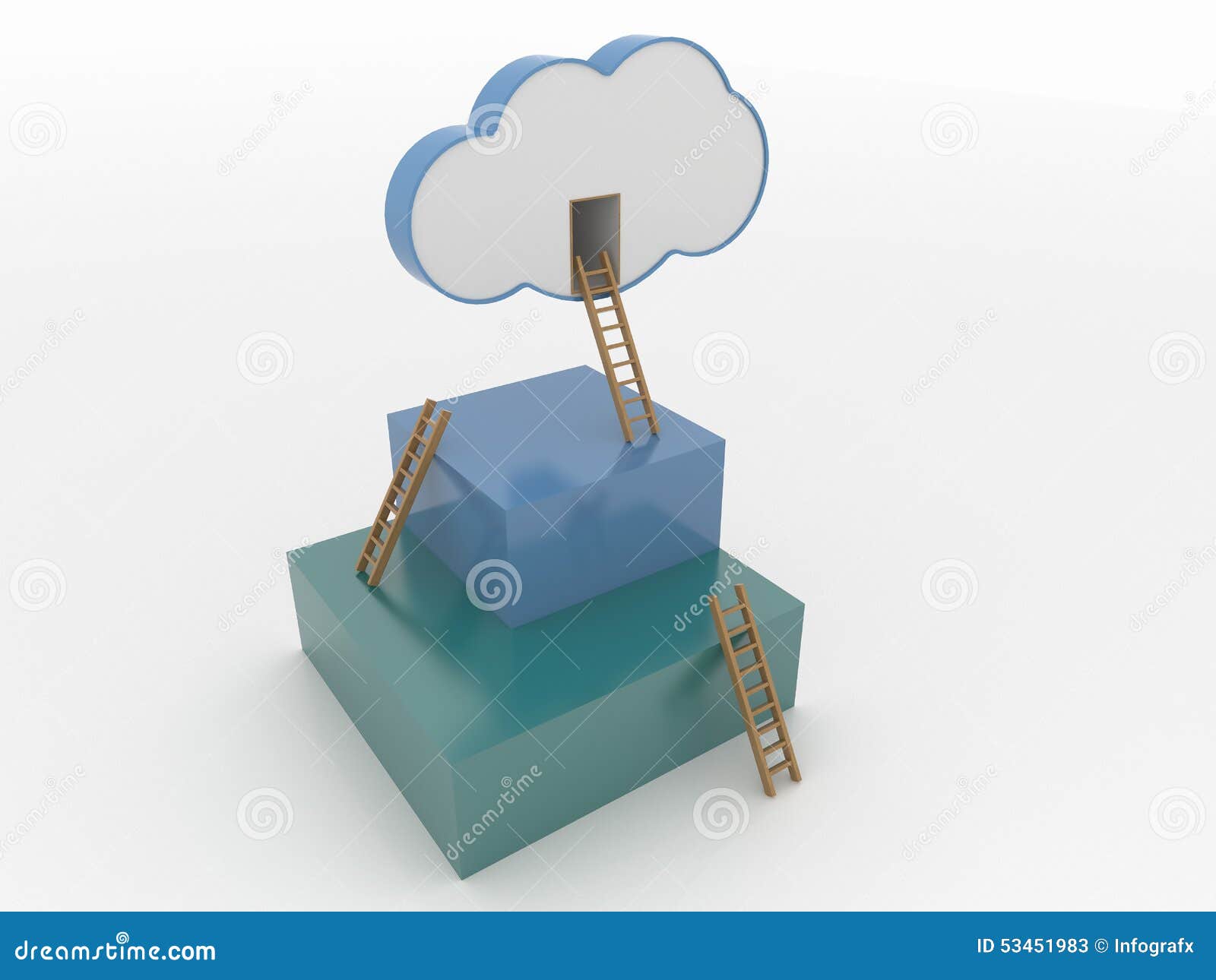 Cloud and Cubes with Ladders, Cloud Computing 3D Concept Stock ...