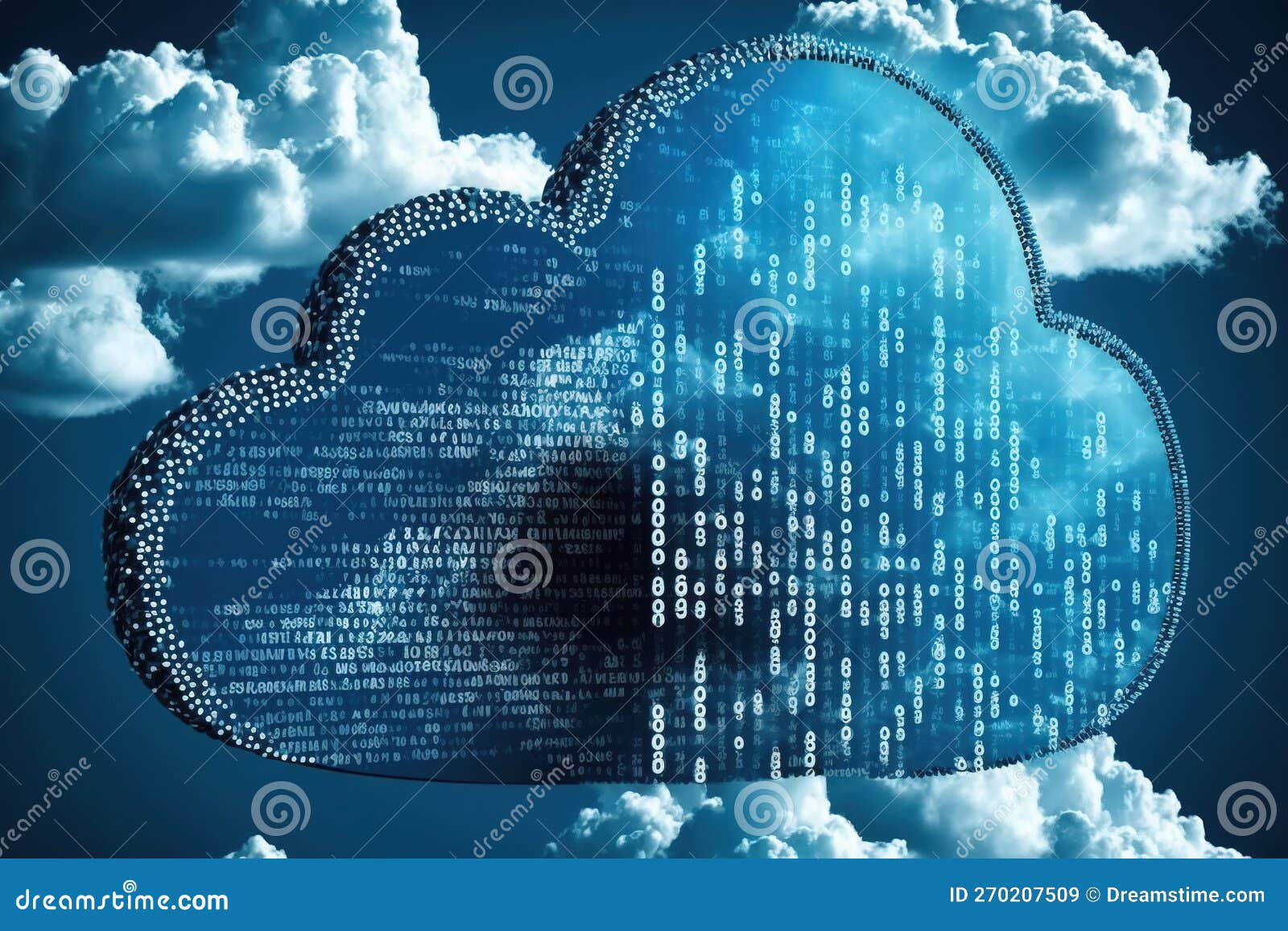 It Cloud with Data and Binary Code. Generative AI Stock Illustration ...
