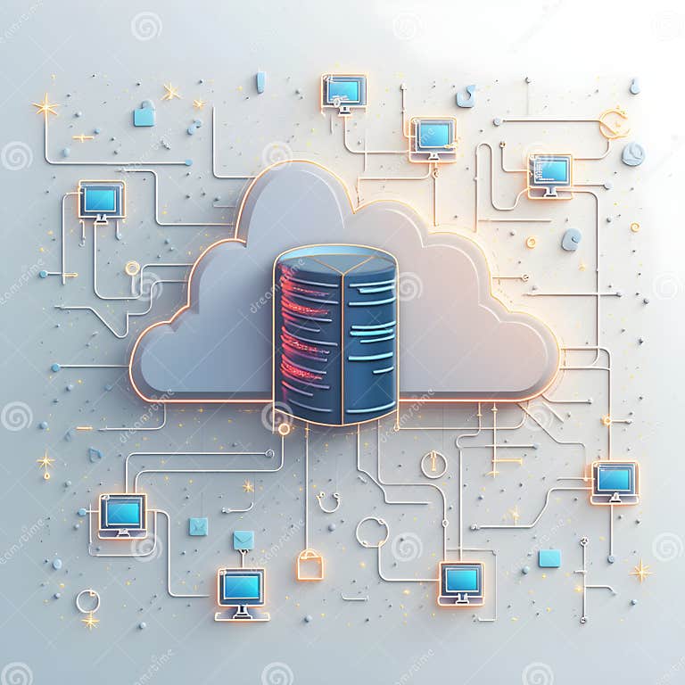 Cloud Data Flow: Interconnected Nodes and Server Icons Stock ...