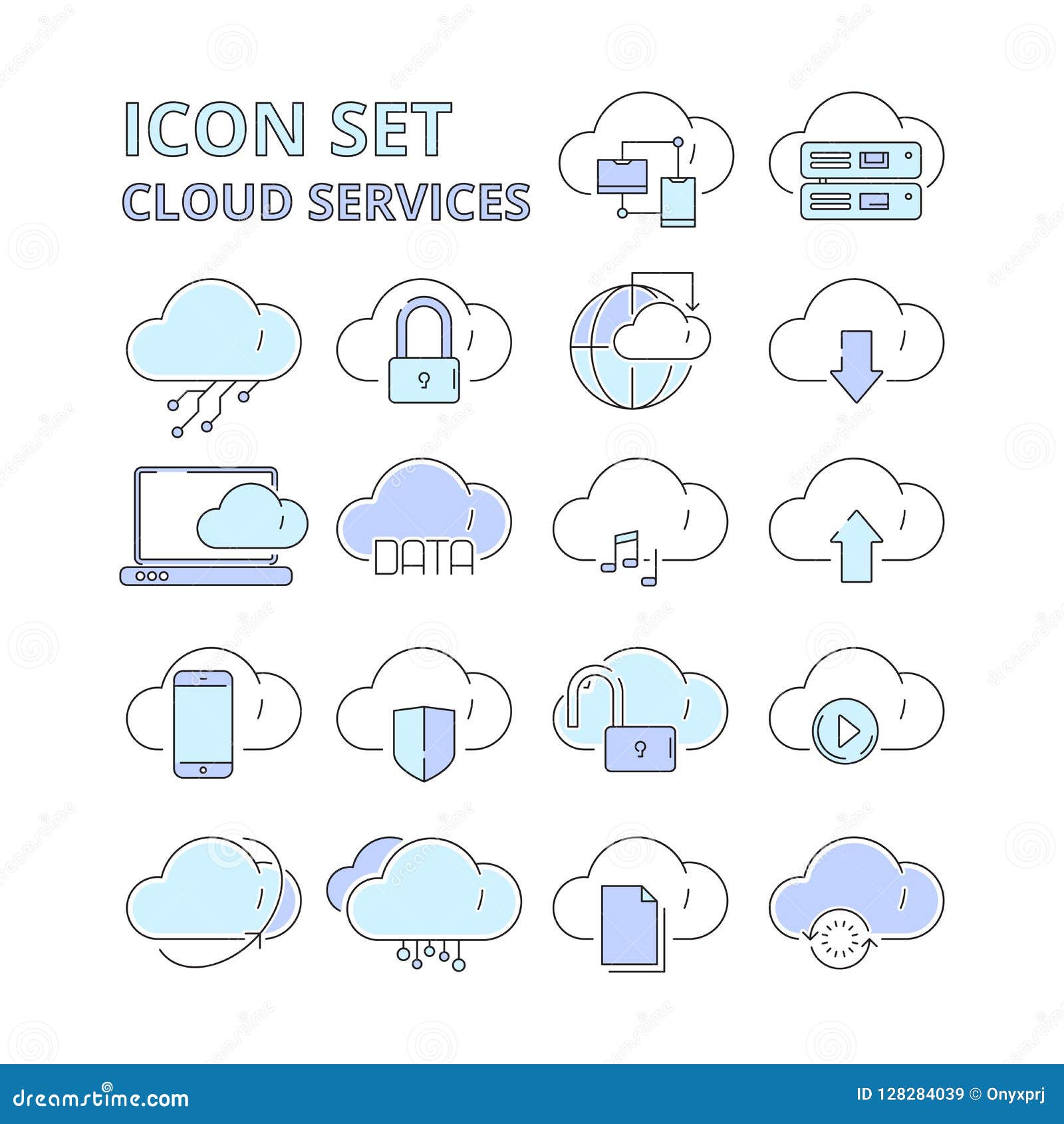 Cloud Data Icons. Global Connection Internet Online Secure Technology ...