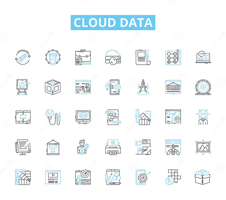Cloud Data Linear Icons Set Sync Backup Security Accessibility Scalability Flexibility