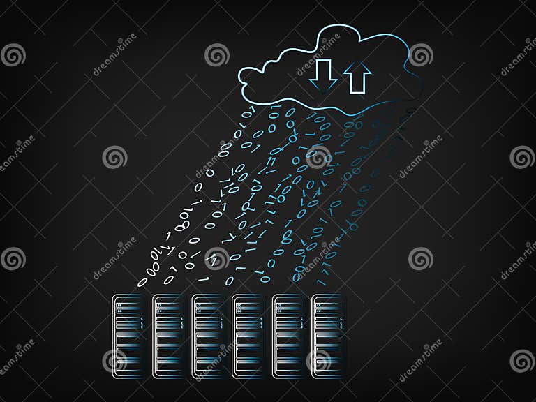 Cloud with Data Rain into Storage Servers Stock Vector - Illustration ...