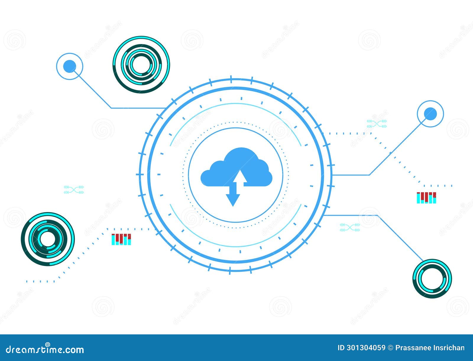 Cloud Data Storage Concept. Cloud Computing with a Tech Circle on a White Background. Digital ...