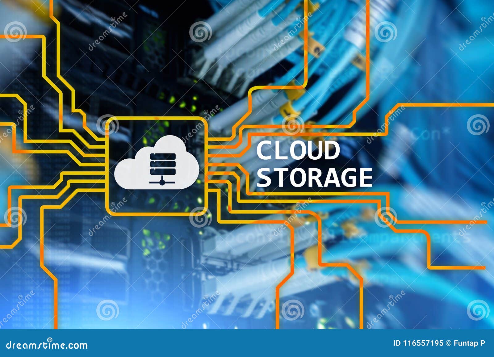 Cloud Data Storage Concept on Server Room Background Stock Illustration ...