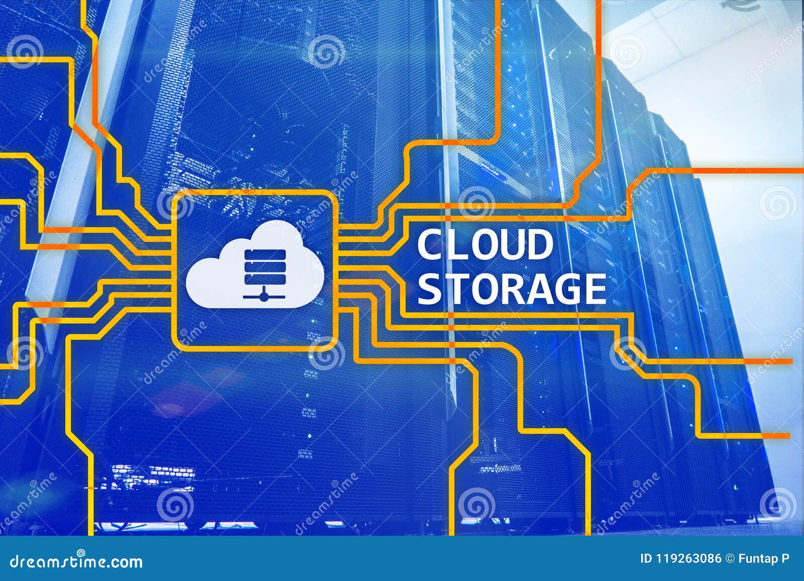Cloud Data Storage Concept on Server Room Background Stock Photo ...
