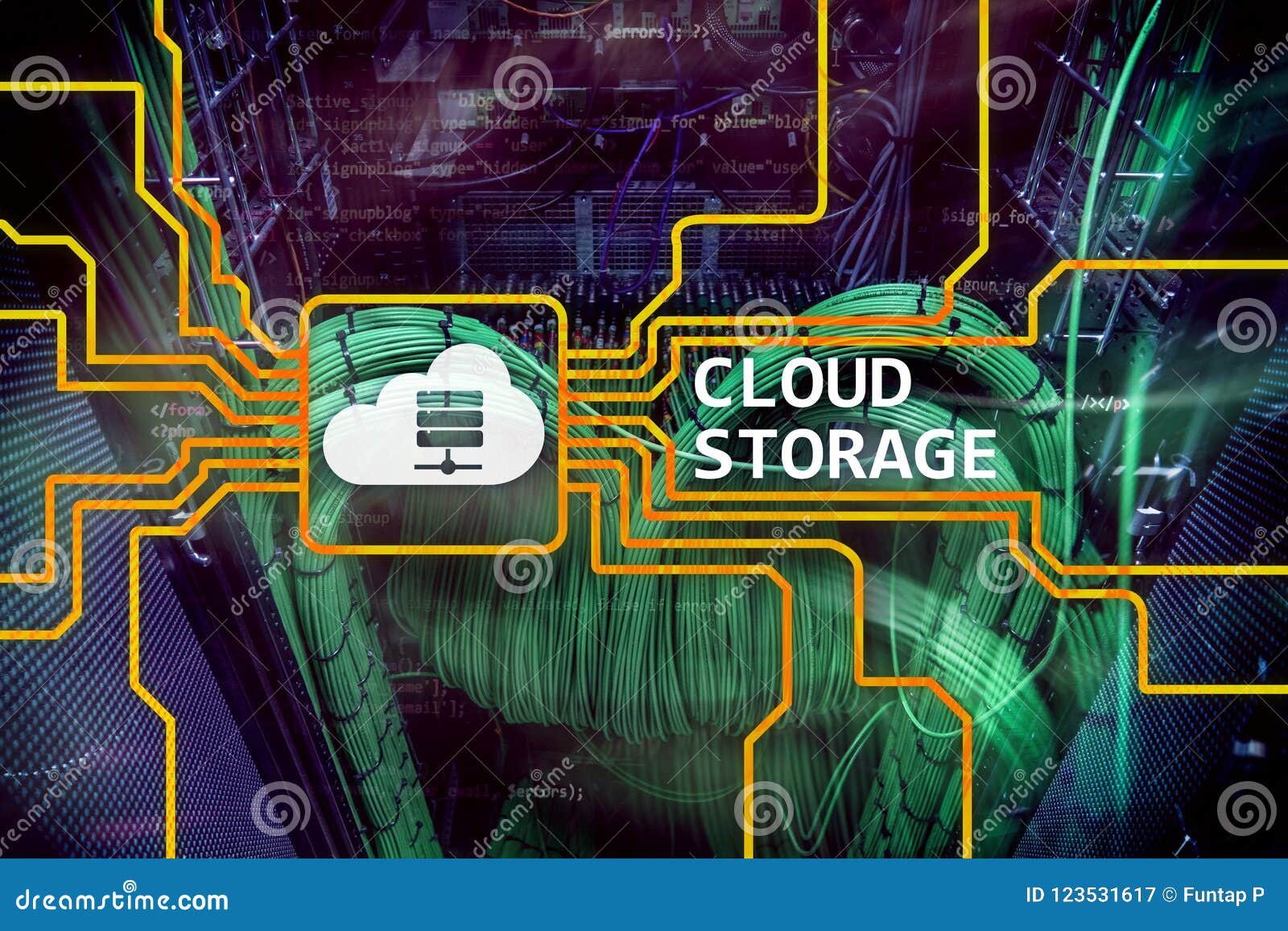 Cloud Data Storage Concept on Server Room Background Stock Illustration ...