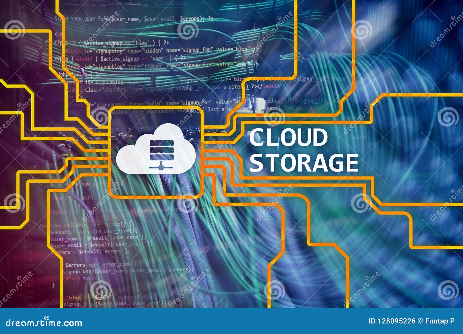 Cloud Data Storage Concept On Server Room Background Stock Photo ...