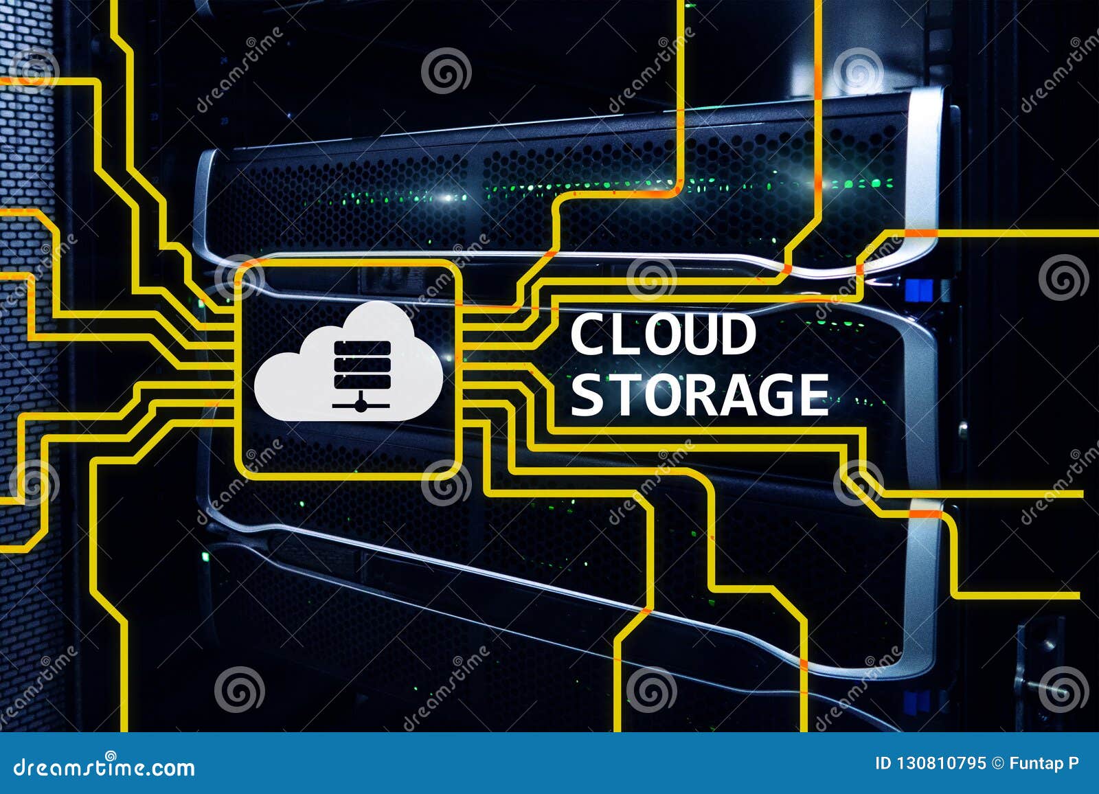 Cloud Data Storage Concept on Server Room Background Stock Illustration ...