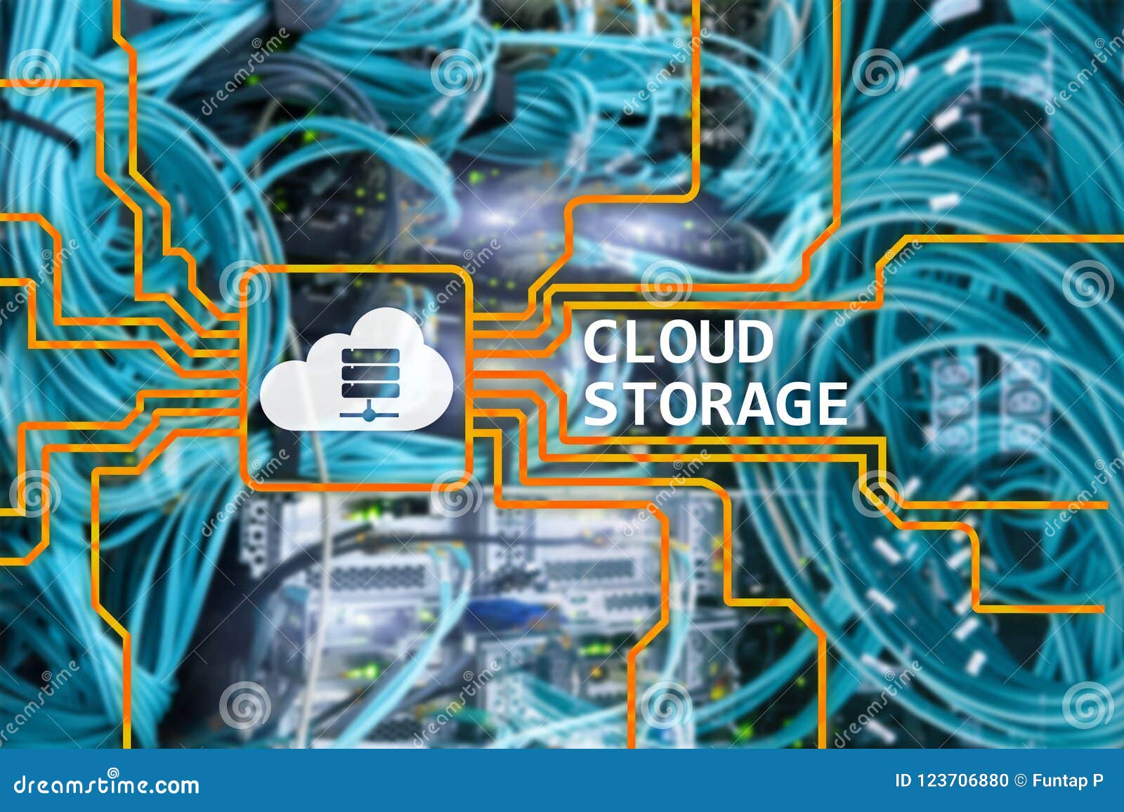 Cloud Data Storage Concept on Server Room Background Stock Illustration ...