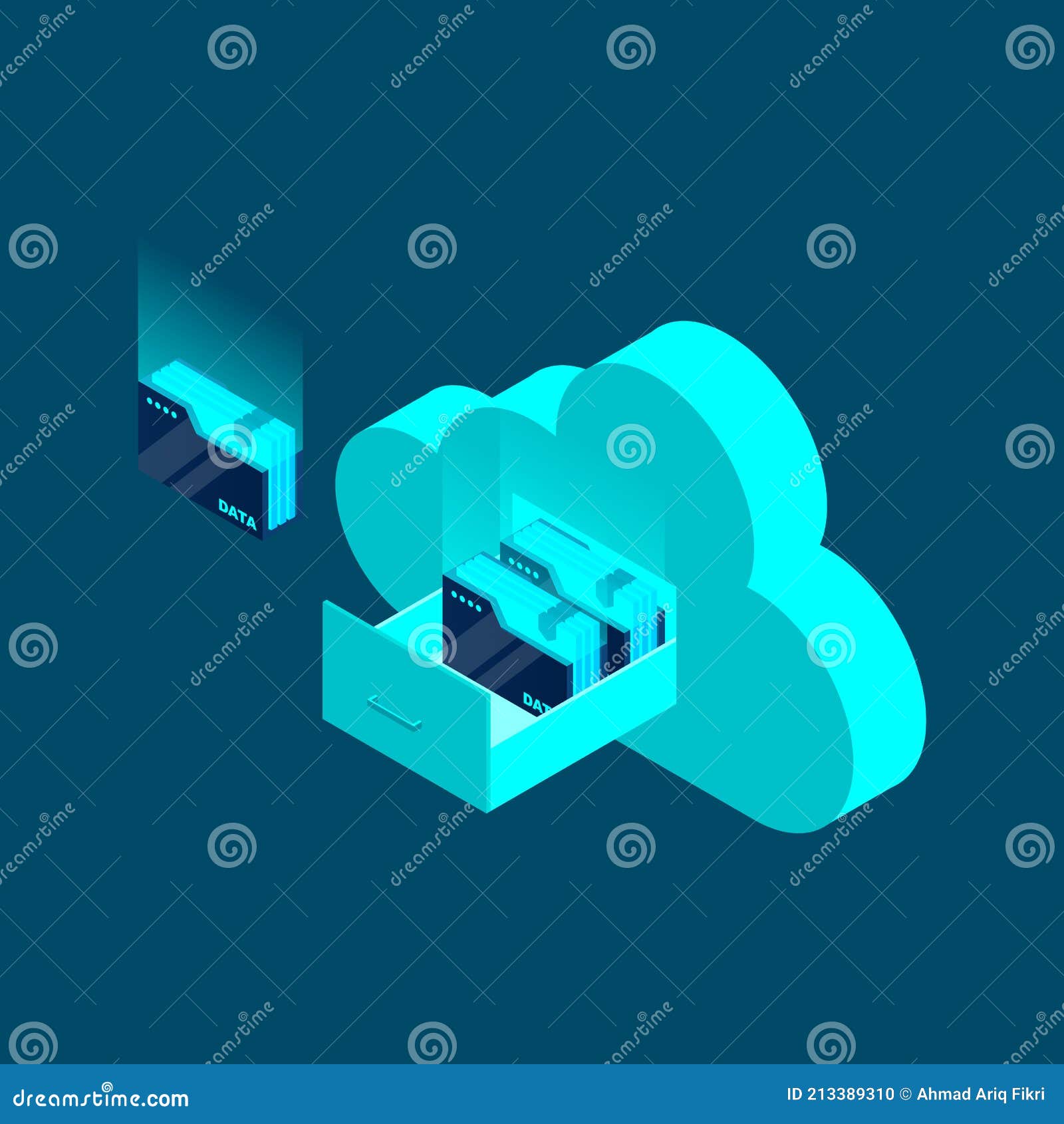 Cloud Data Storage 3d Isometric Business Technology. Document Drawer in ...