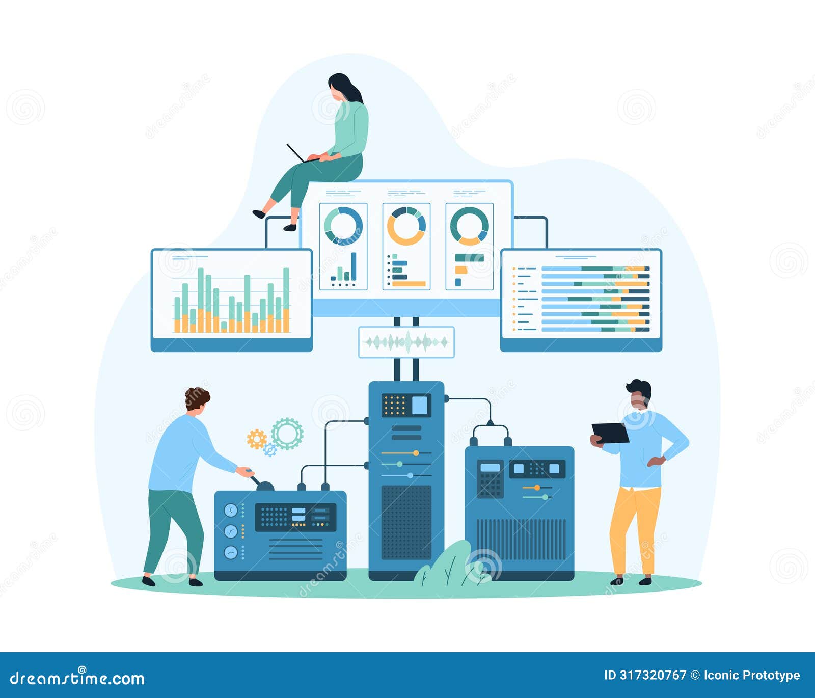Cloud Data Storage, Hosting, Data Processing, Analysis in Computing System by Tiny People Stock ...
