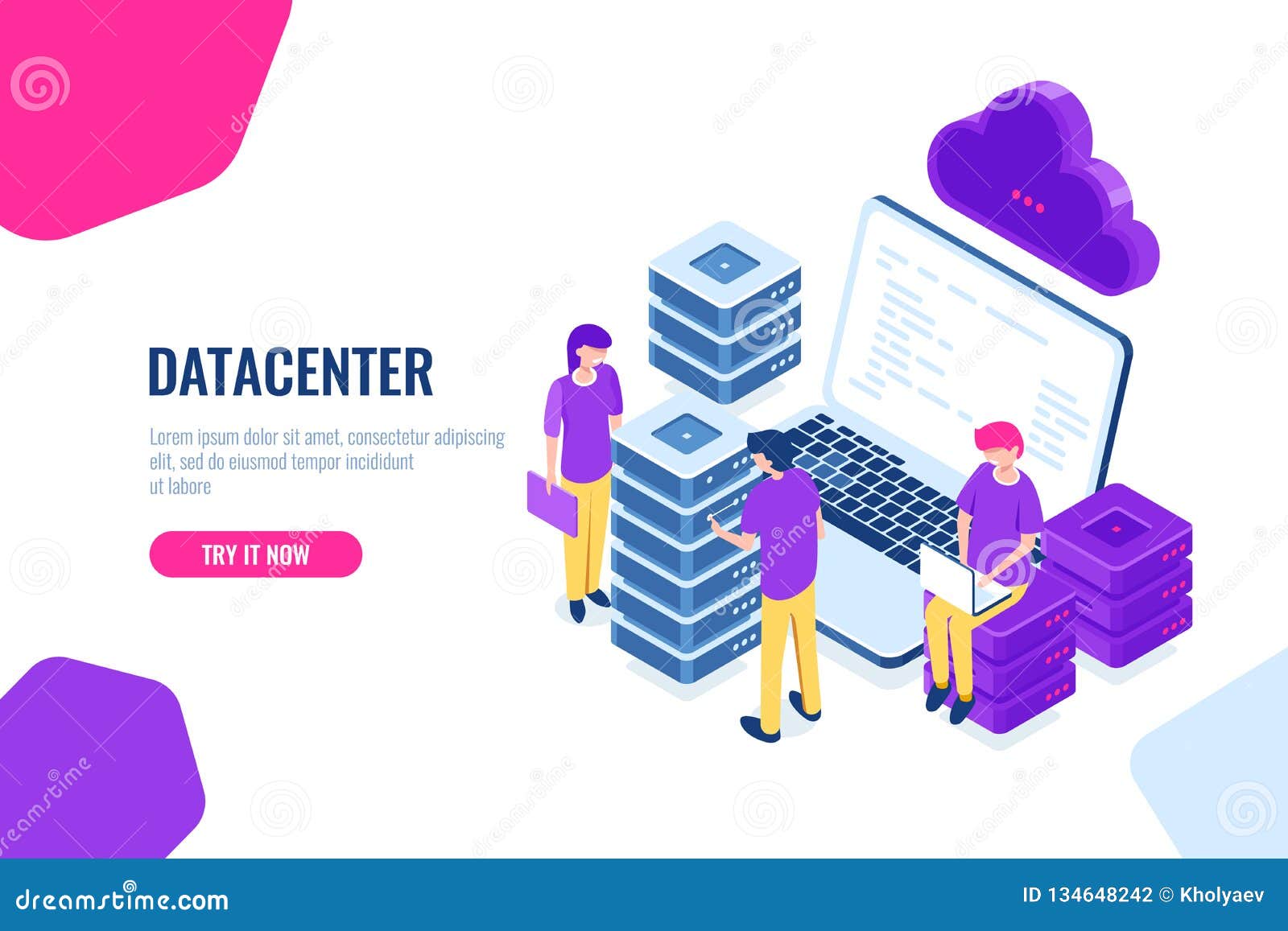Cloud Data Storage, Remote Backup of Files, Data Center and Database Isometric Concept, Internet ...
