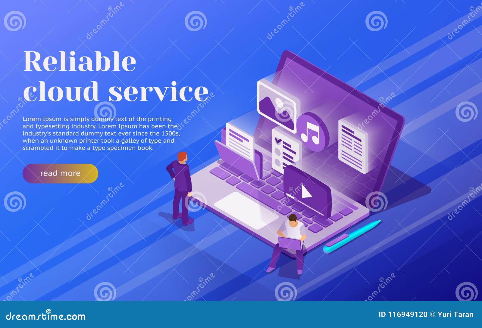 Cloud Data Storage and Remote Data Access Flat 3d Isometric Business Concept. People Stand at ...