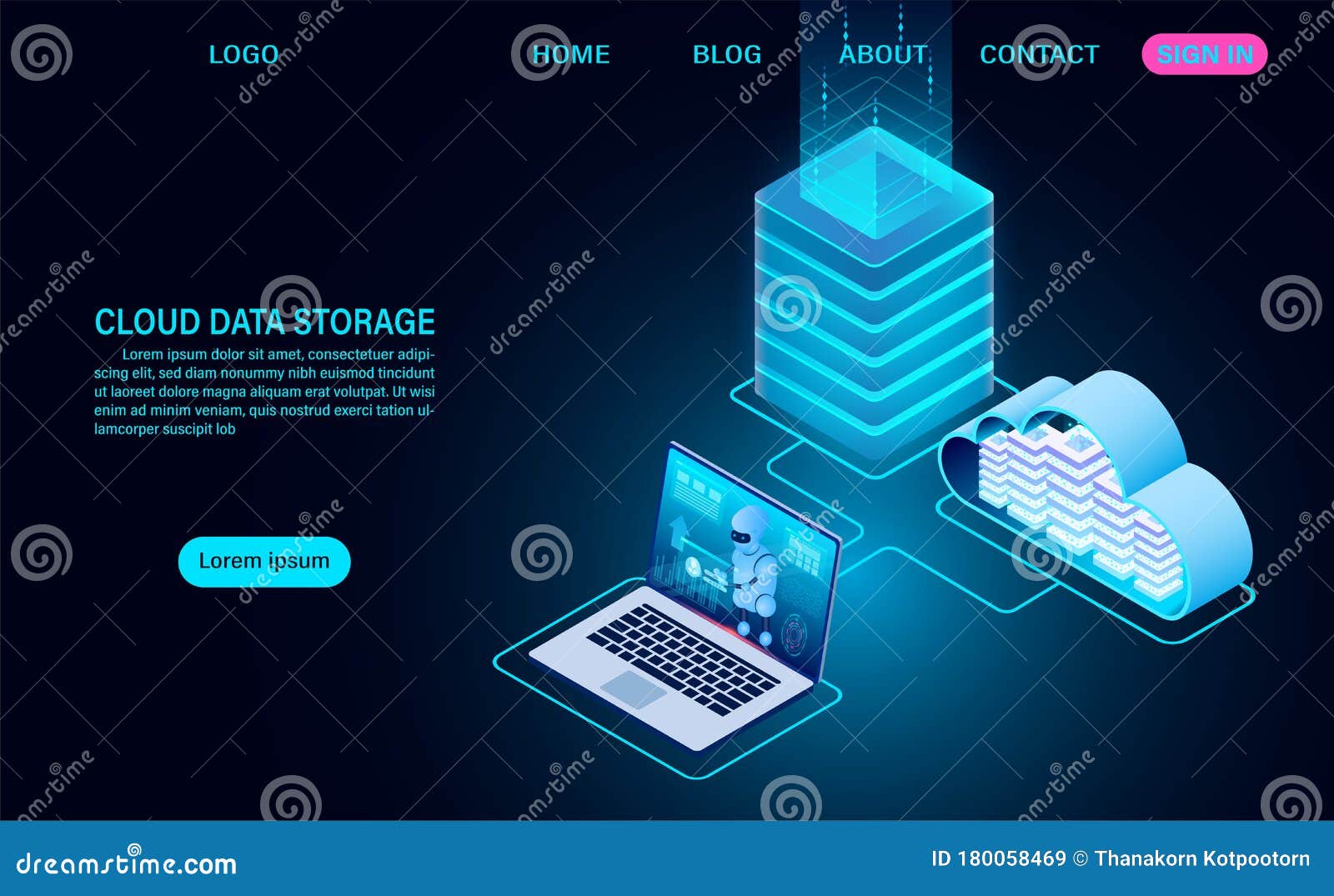 Cloud Data Storage and Server Room. Server Rack with Cloud Stock Vector ...