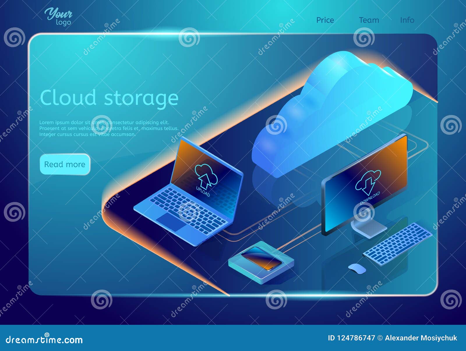 Cloud Data Storage. Vector Web Page Template. Isometric Illustration ...