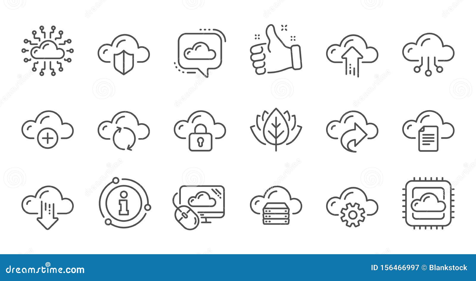 Cloud Data And Technology Icons Hosting Computing Data And File Storage Linear Icon Set
