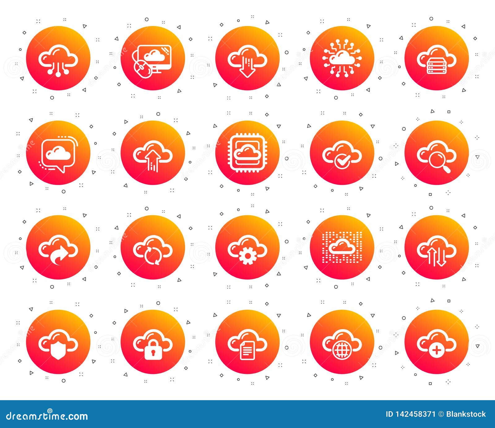Cloud Data and Technology Icons. Set of Hosting, Computing Data and File Storage. Vector Stock ...