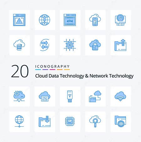 20 Cloud Data Technology and Network Technology Blue Color Icon Pack ...