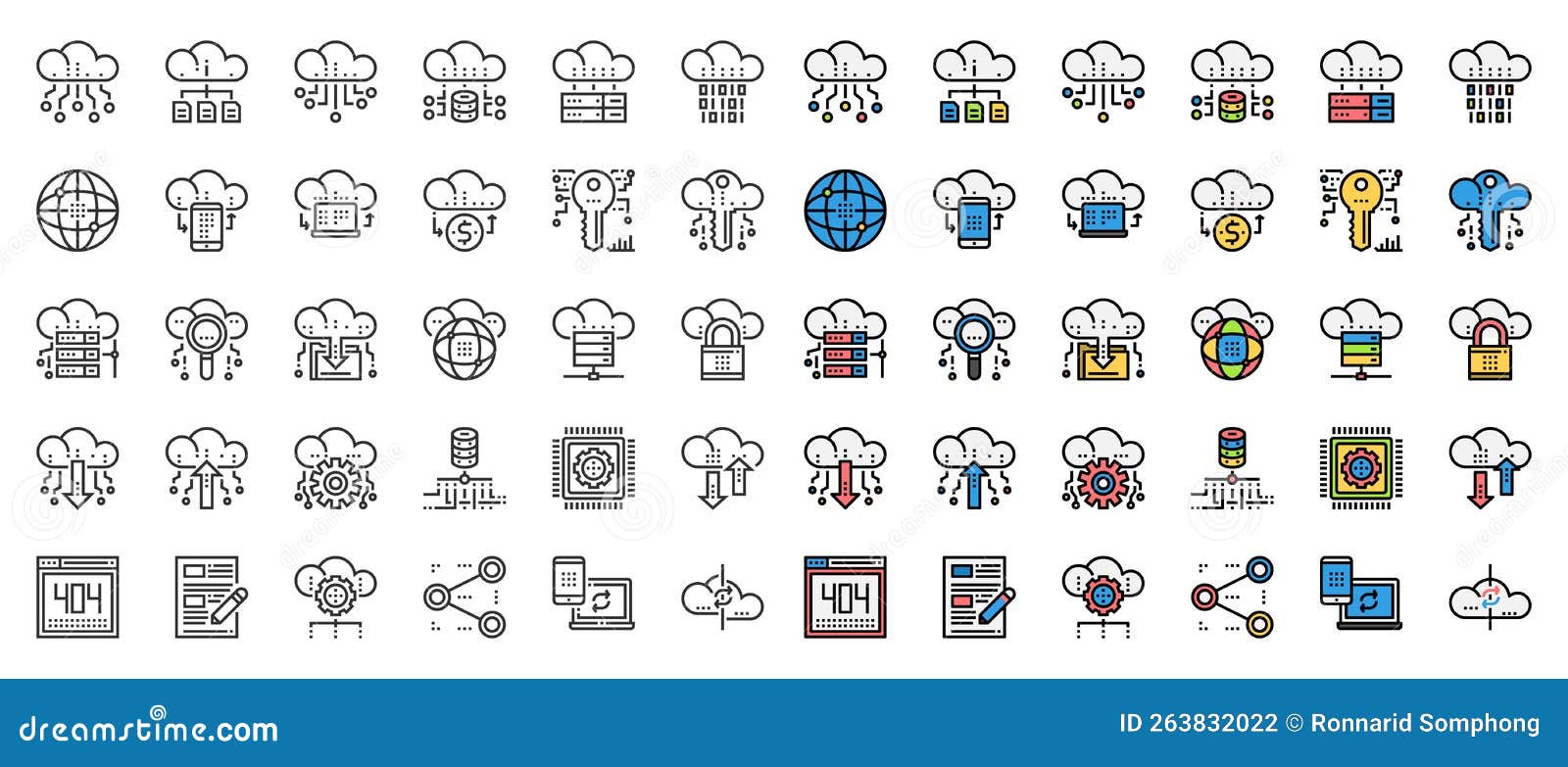 Cloud Data Technology Services Icons Vector , Network, Database, Download Stock Illustration ...