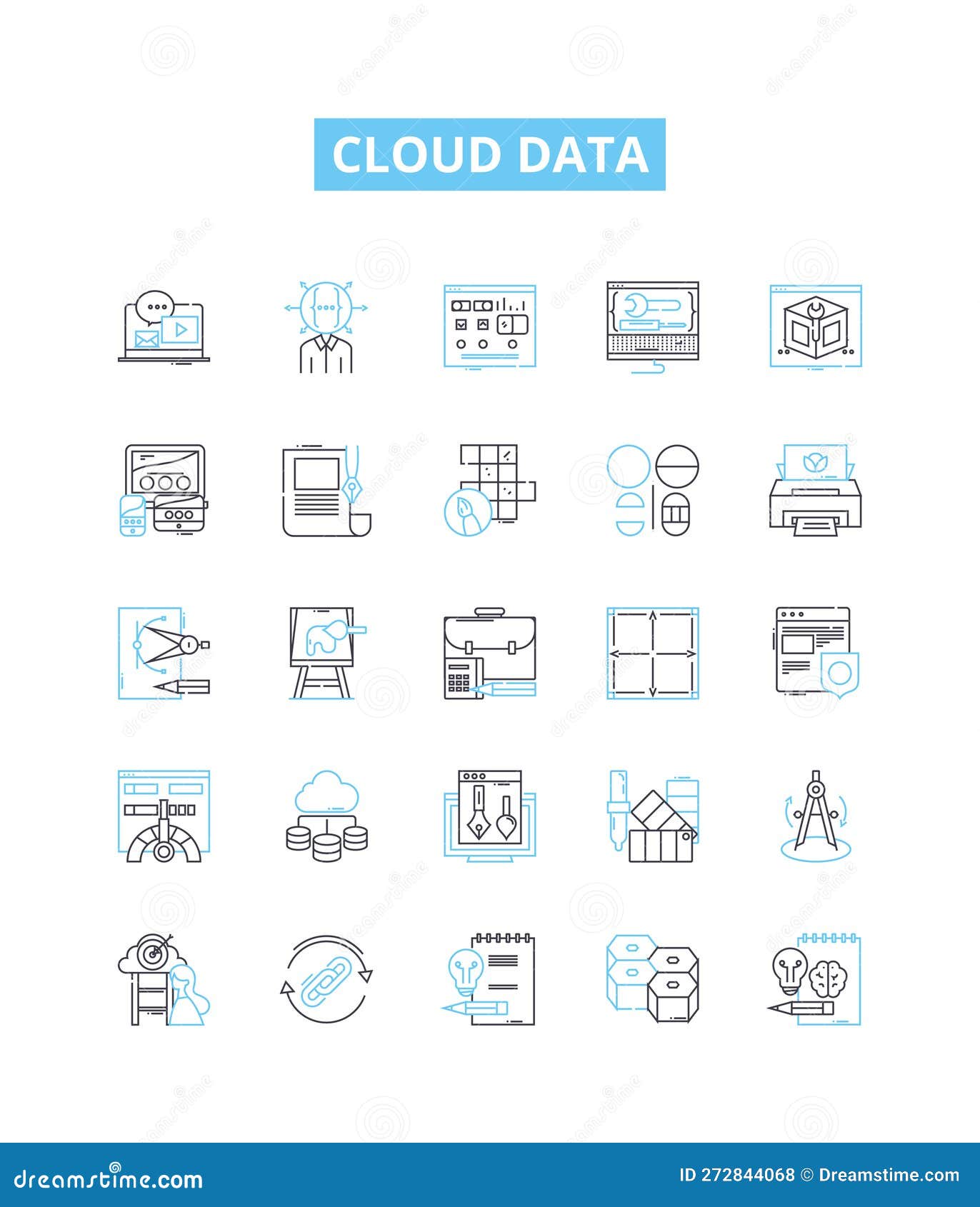 Cloud Data Vector Line Icons Set. Cloud, Data, Storage, Platform ...