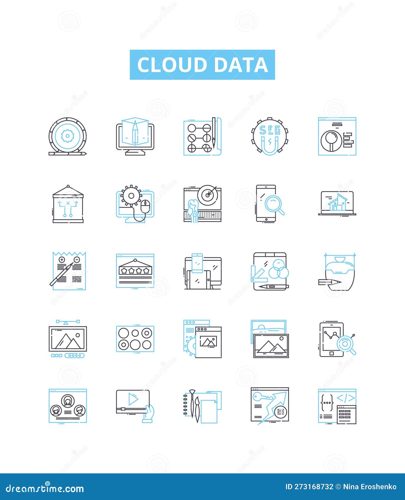 Cloud Data Vector Line Icons Set Cloud Data Storage Platform Computing Backup