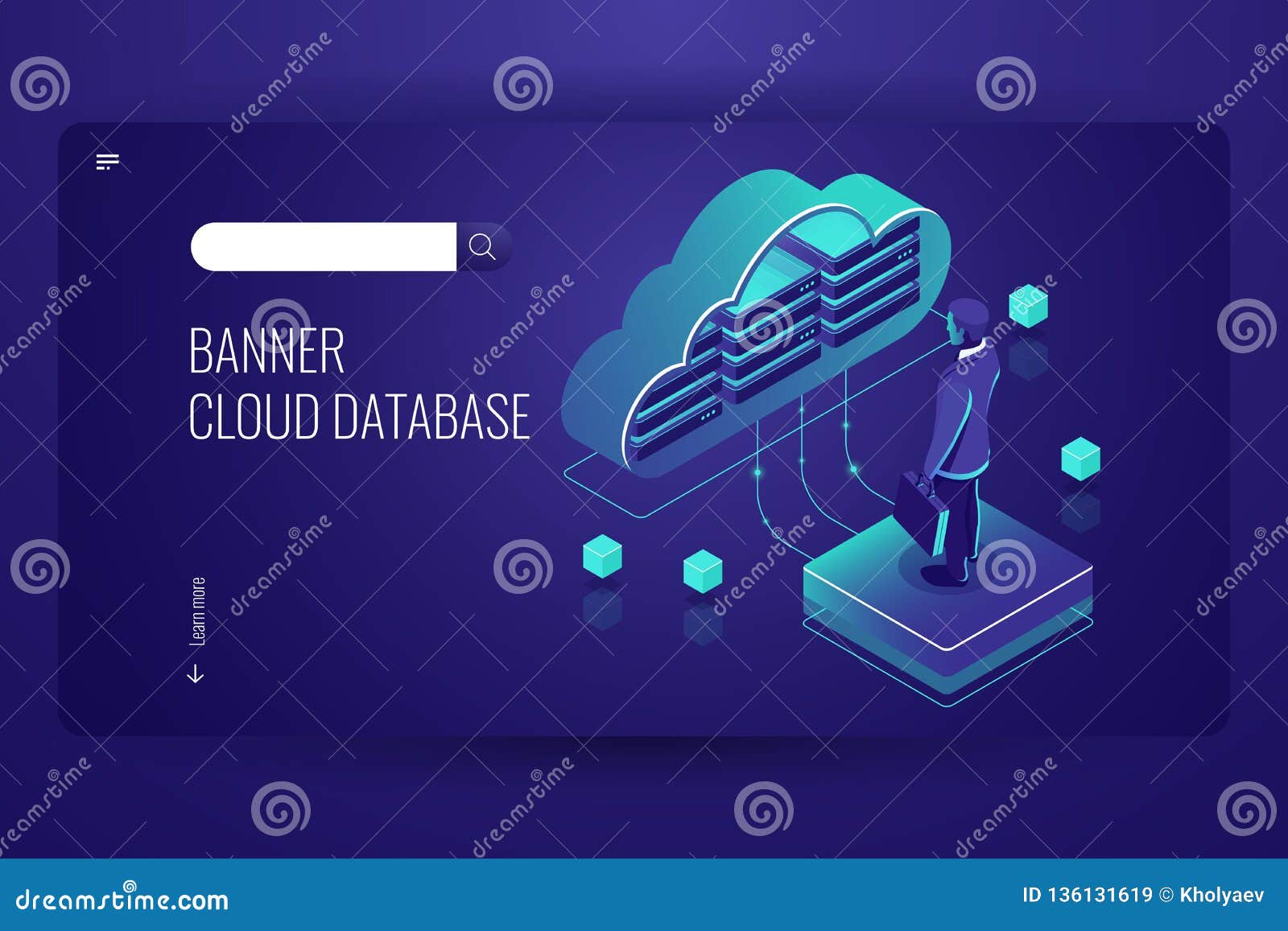 Cloud Database Isometric Icon Data Cloud Computing Man Stay On