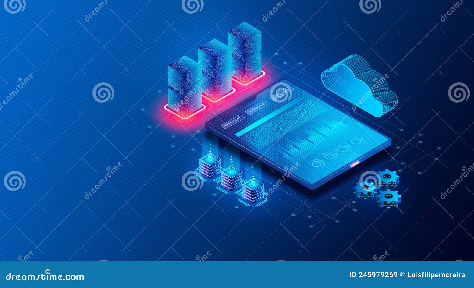 Cloud Database Icons Connected To A Central Document Folder Symbolizing Networked Storage ...