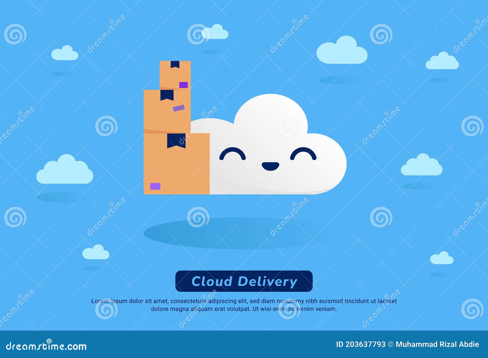 Cloud Delivery Flying Cloud Deliver Parcel Package Flat Vector ...