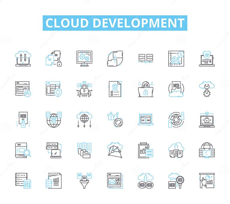 Cloud Development Linear Icons Set. Scalability, Virtualization ...