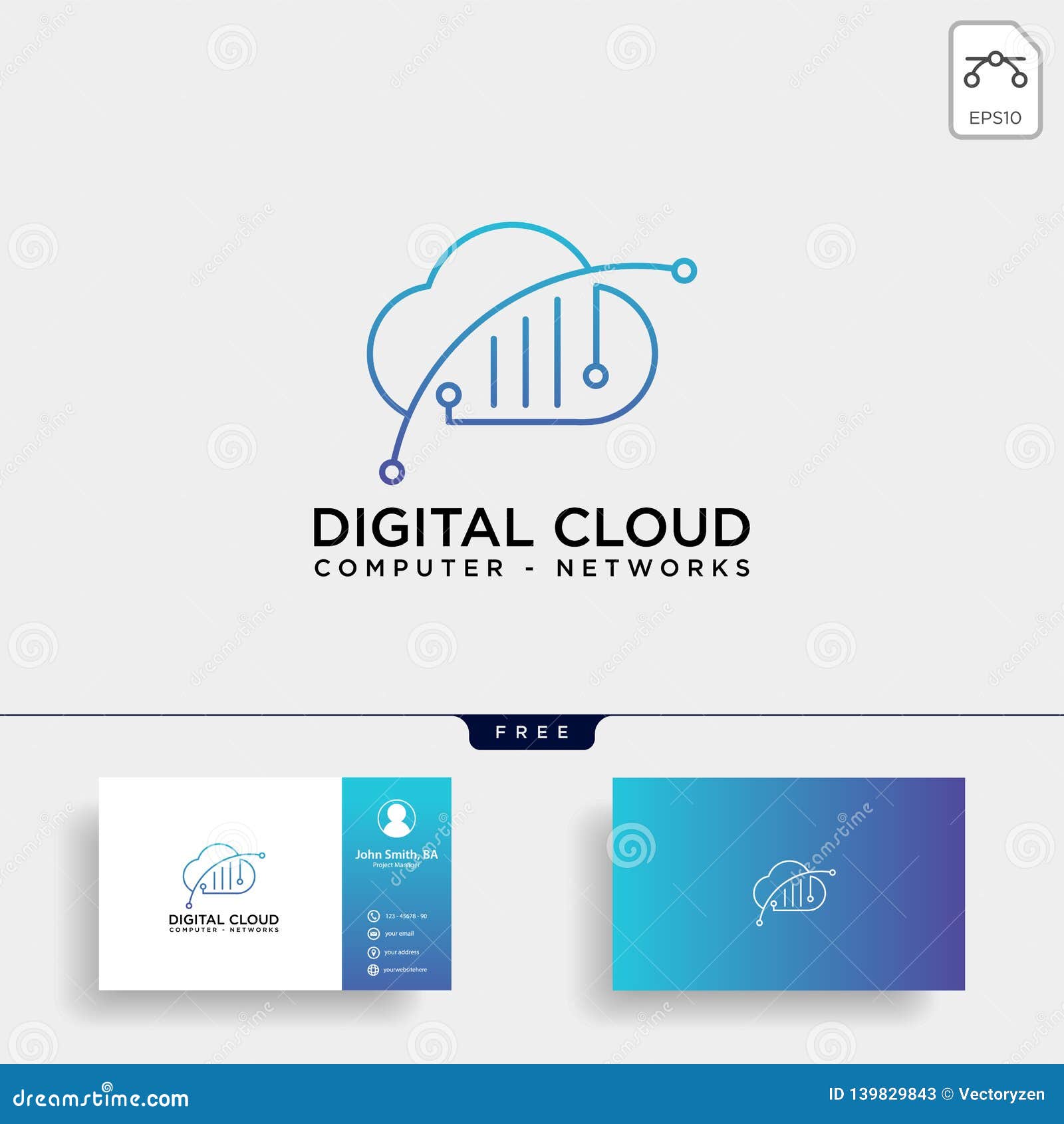 Cloud Digital Technology Line Logo Template Vector Illustration Stock ...