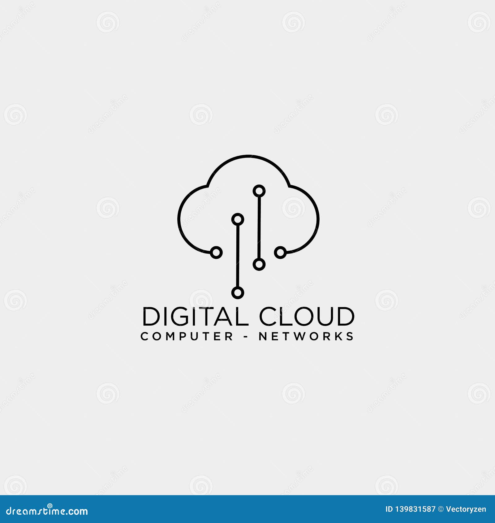 Cloud Digital Technology Line Logo Template Vector Illustration Stock ...