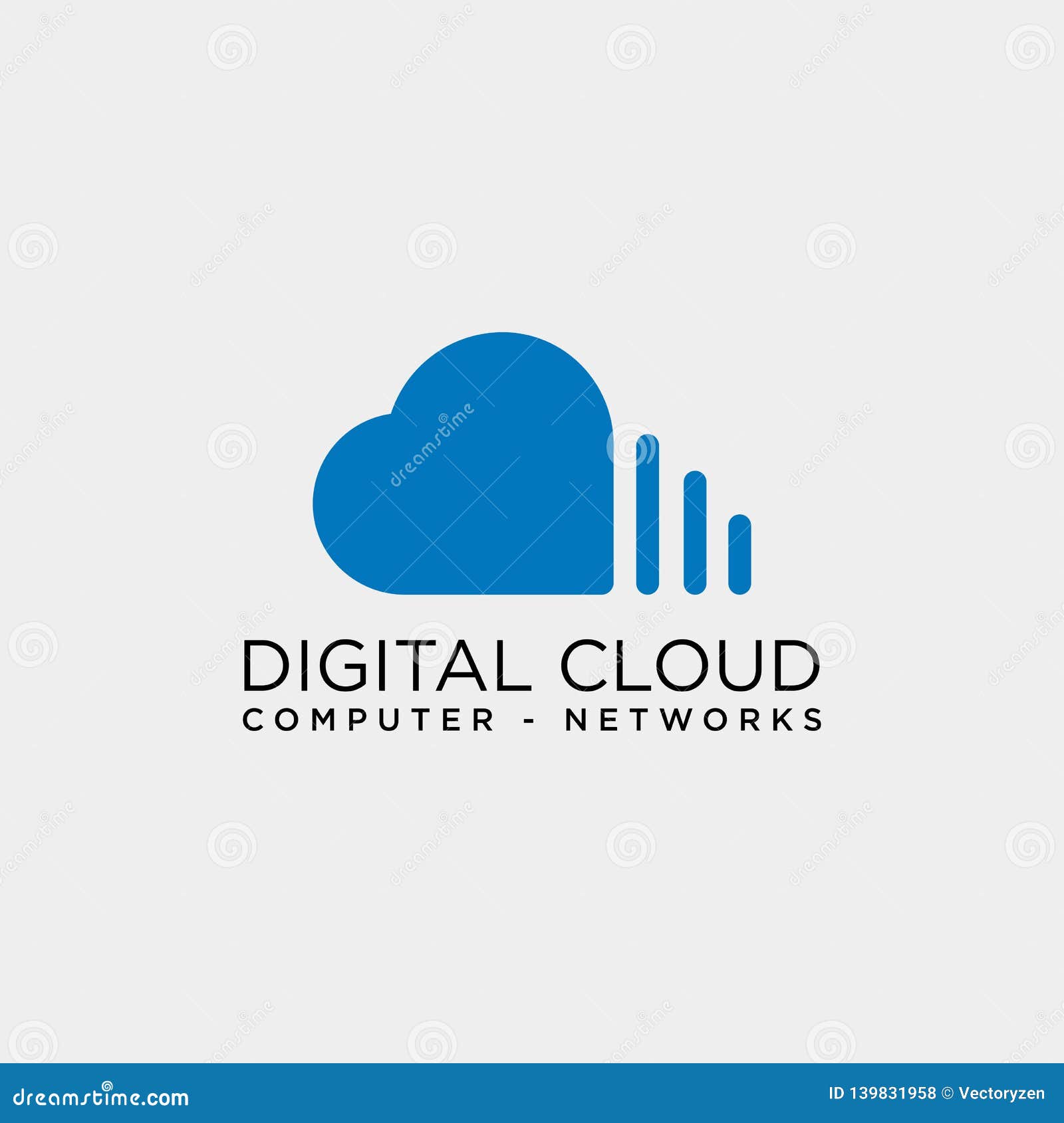 Cloud Digital Technology Line Logo Template Vector Illustration Stock ...