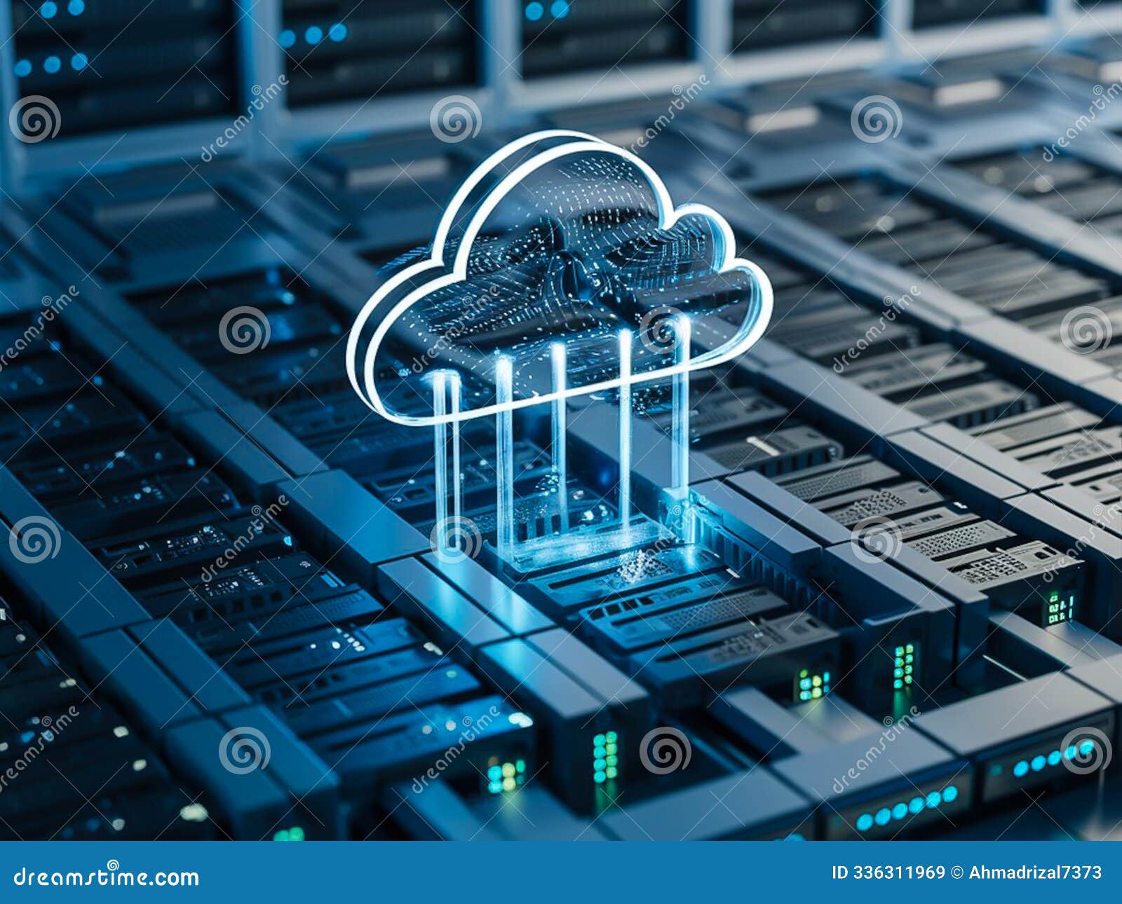A Cloud is Displayed on a Computer Server Stock Image - Image of small ...