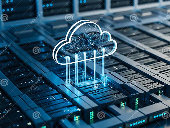 A Cloud is Displayed on a Computer Server Stock Image - Image of small ...