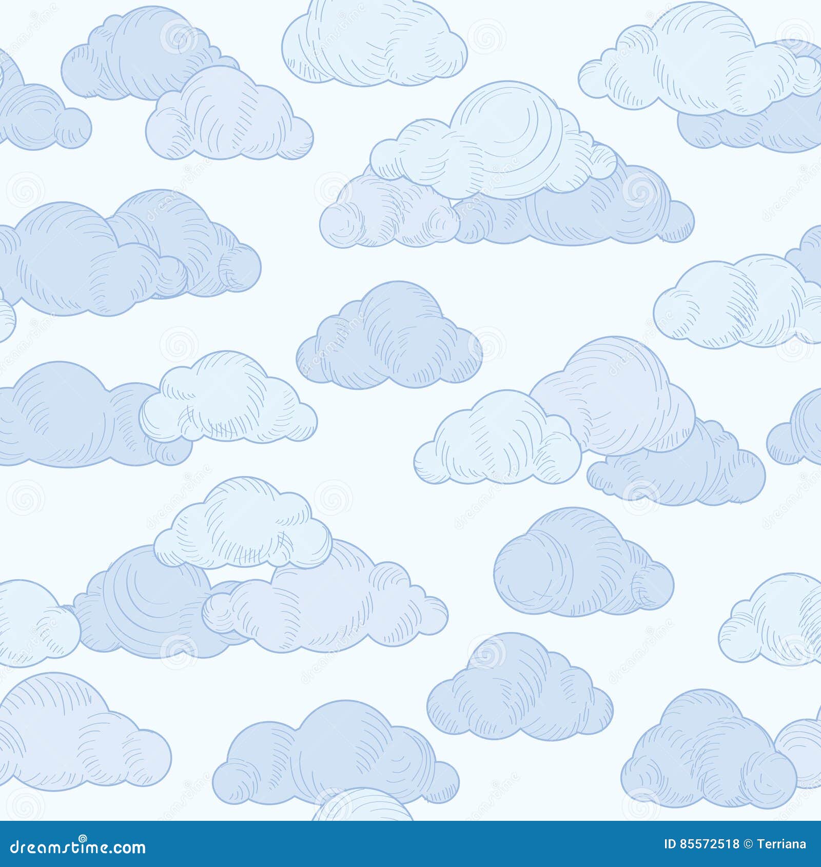 Cloud Doodle Line Pattern. Cloudy Sky Seamless Ornamental Background ...
